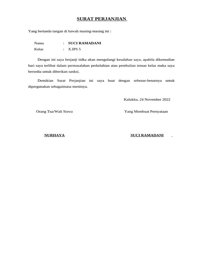 Surat Perjanjian Siswa | PDF