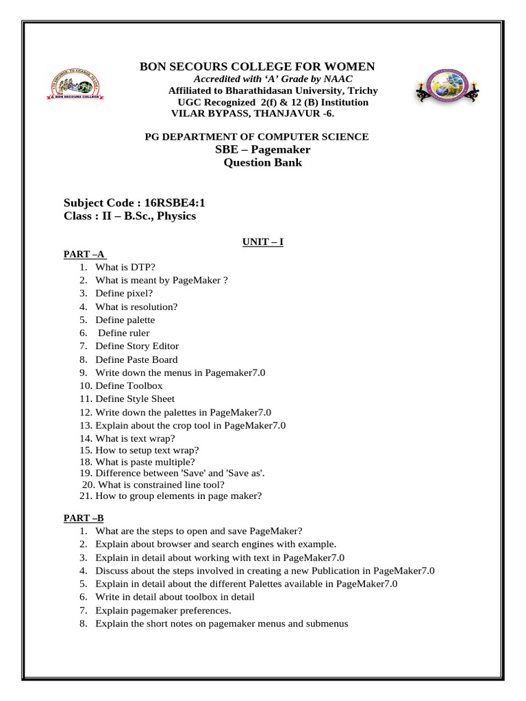 PageMaker 7.0 Question Bank for B.Sc. Physics | PDF | Page Layout ...