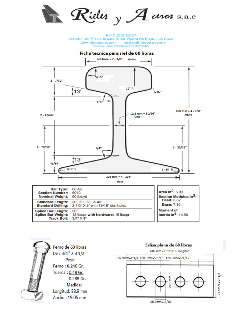 (Ficha Tecnica para Riel de 60 Libras) Peruana | PDF