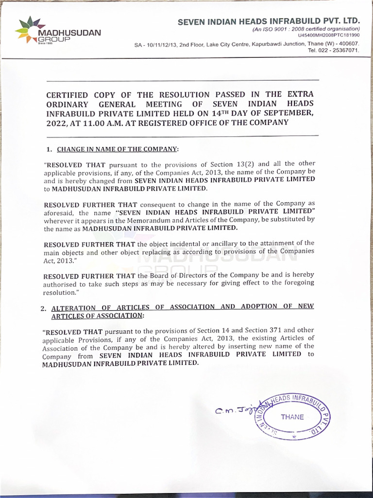 CTC Resolution With Eplanatory Statement | PDF