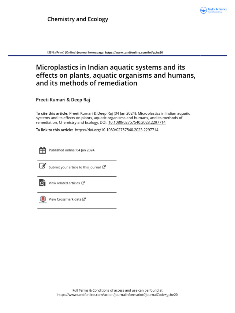 Microplastics In Indian Aquatic Systems And Its Effects On Plants
