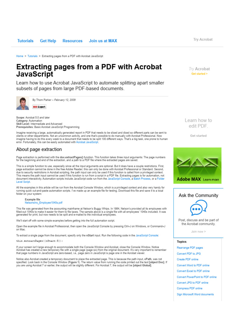 Extracting pages from a PDF with Acrobat JavaScript | PDF | Java Script ...
