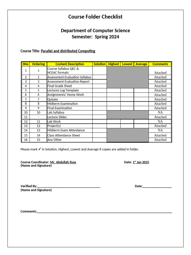 Course Folder Checklist | PDF