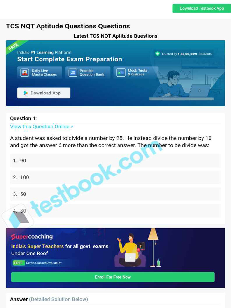 Tcs NQT Aptitude Questions 64c9018a8ea921b7c0ab3b8c | PDF