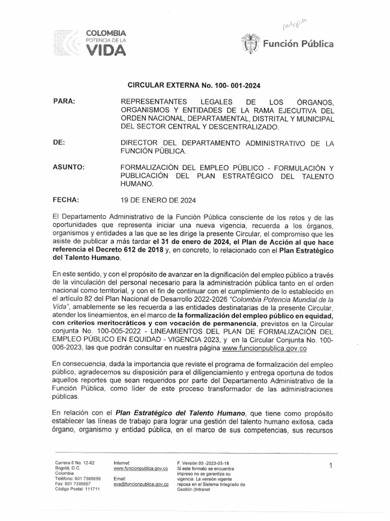 CIRCULAR_EXTERNA_100-001-2024 | PDF