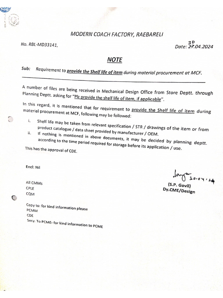 Shelf Life Letter | PDF