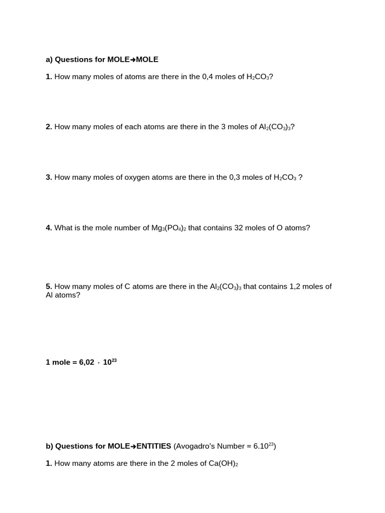 MOLE CONCEPT | PDF | Mole (Unit) | Gases