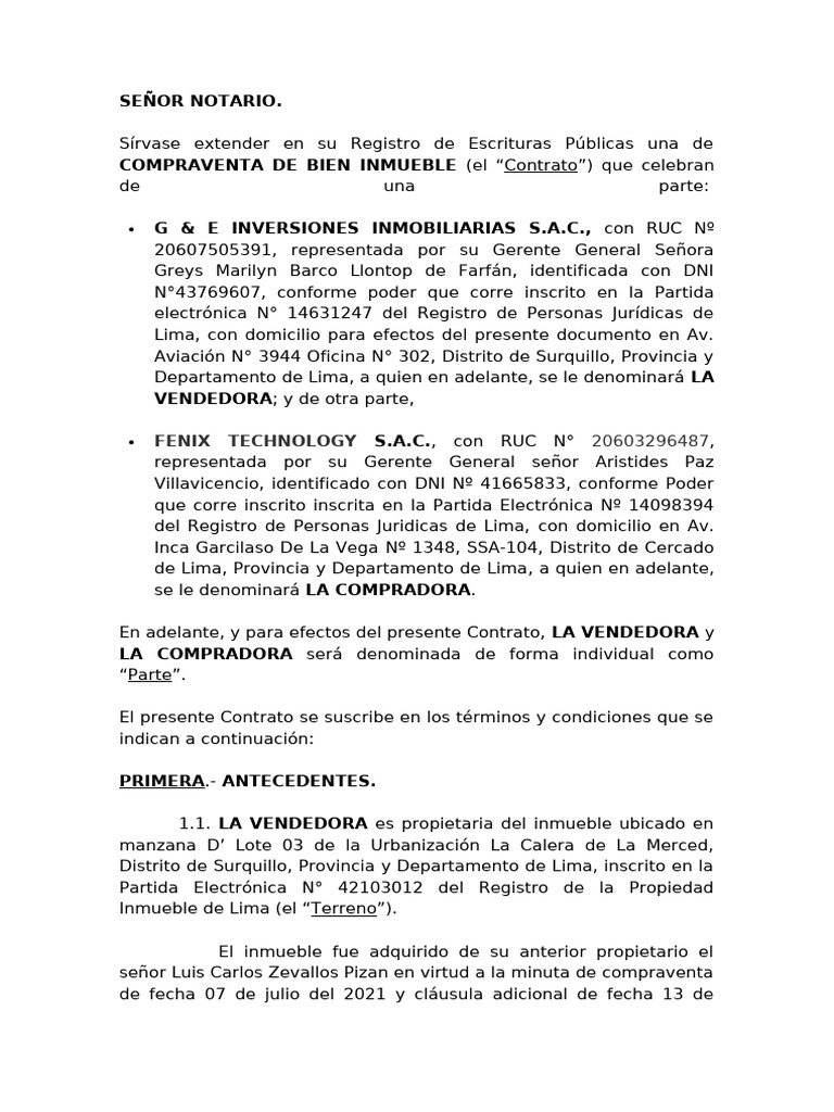 MINUTA COMPRA VENTA LOCAL COMERCIAL comentarios | PDF | Dólar de los ...