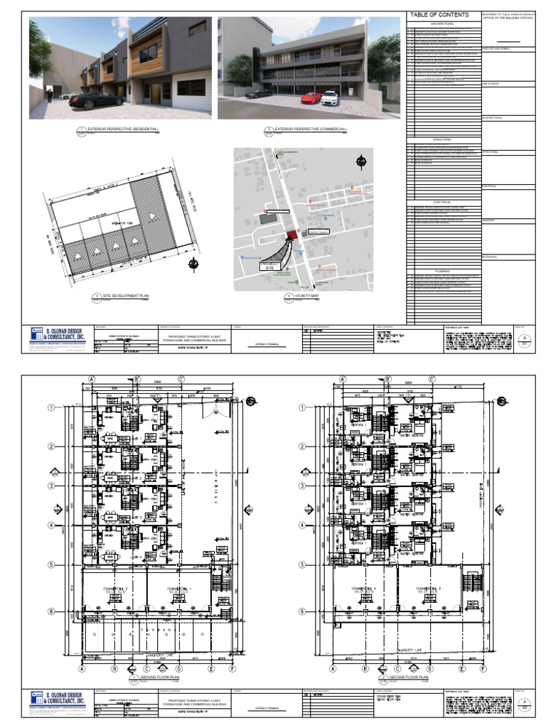 Three-Storey Commercial Building Plan | PDF | Wall | Buildings And ...