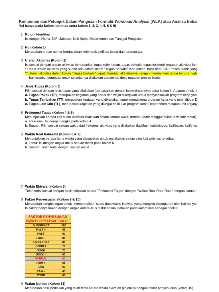 WLA Analysis Form - Example | PDF