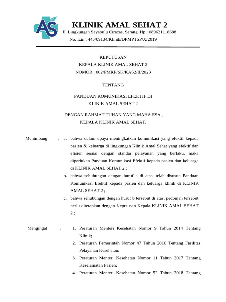 Panduan Komunikasi Efektif Klinik Sehat | PDF