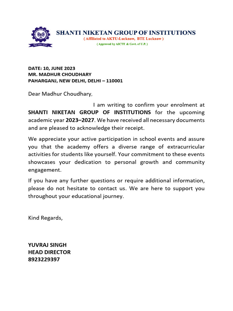 Confirmation Letter | PDF