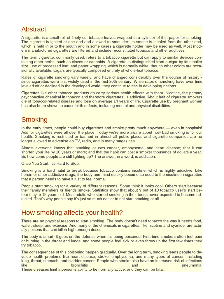 Health Risks and Addiction of Smoking | PDF | Smoking | Cigarette