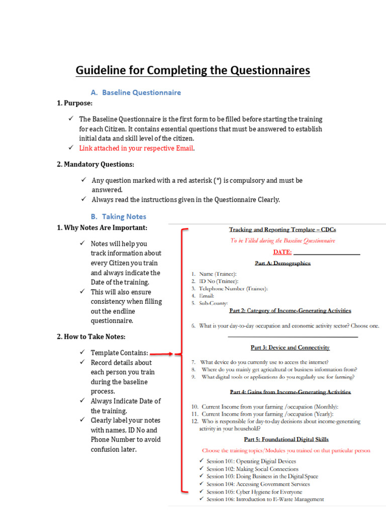 Guideline For The Questionnaires - CDCs | PDF