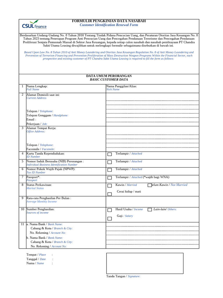 4. Formulir Pengkinian Data Corporate Dan Perorangan 2023 | PDF