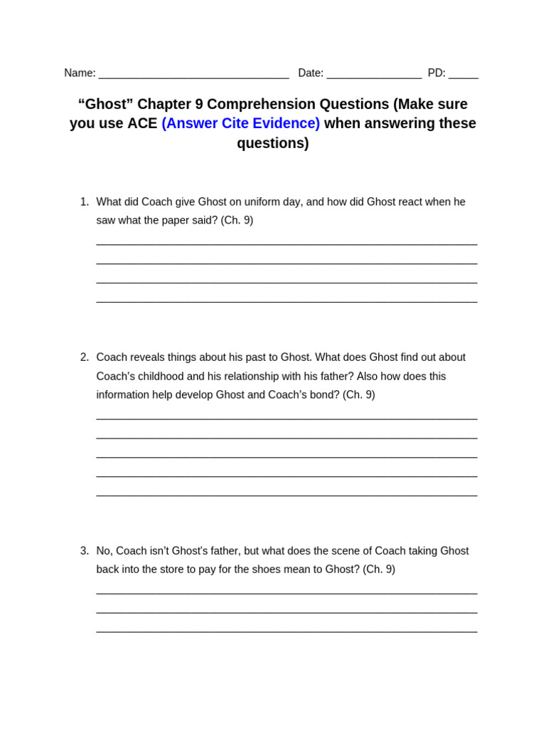 Alicia McNiece-Vides - Ghost - Chapter 9 Comprehension Questions | PDF
