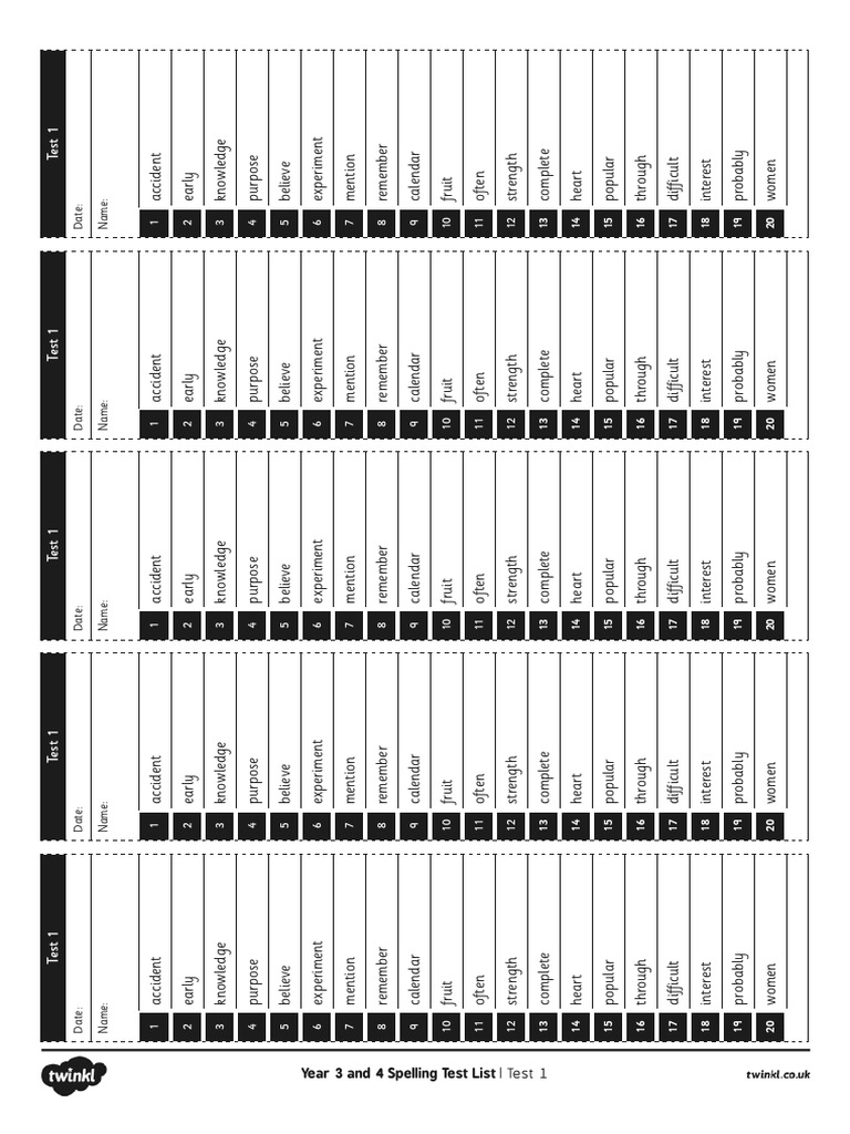 Year 3 and 4 Spelling Test Practice Pack | PDF