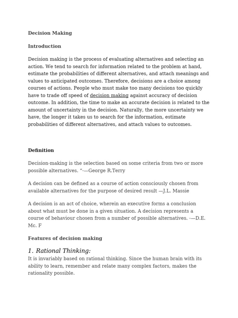 Unit 3 Decision Making Pom Notes | PDF | Decision Making | Risk