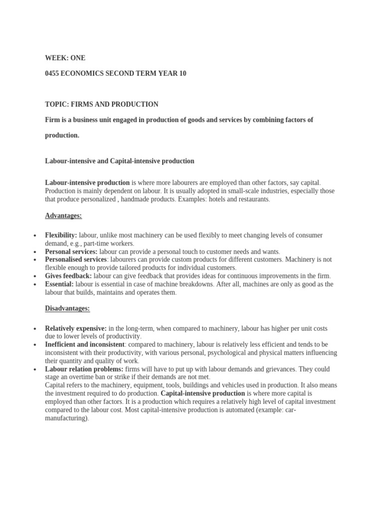 9947 - File - Year 10 Economics Note Week One (Firms and Production ...