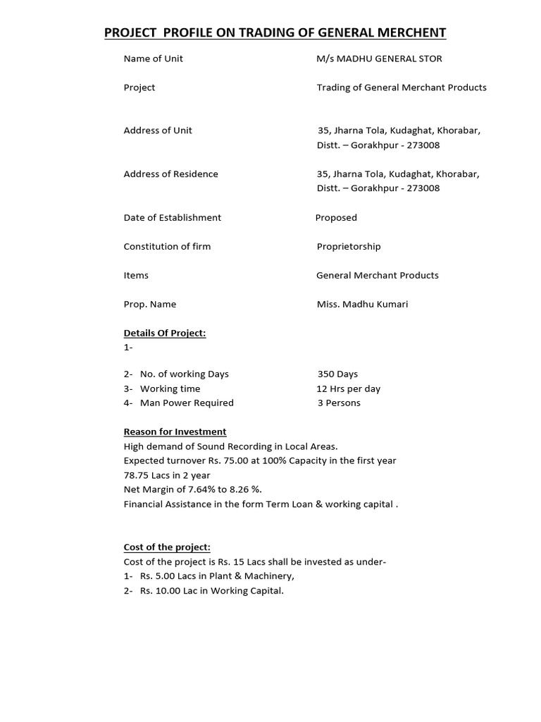 General Merchant Trading Project Profile | PDF | Financial Accounting ...