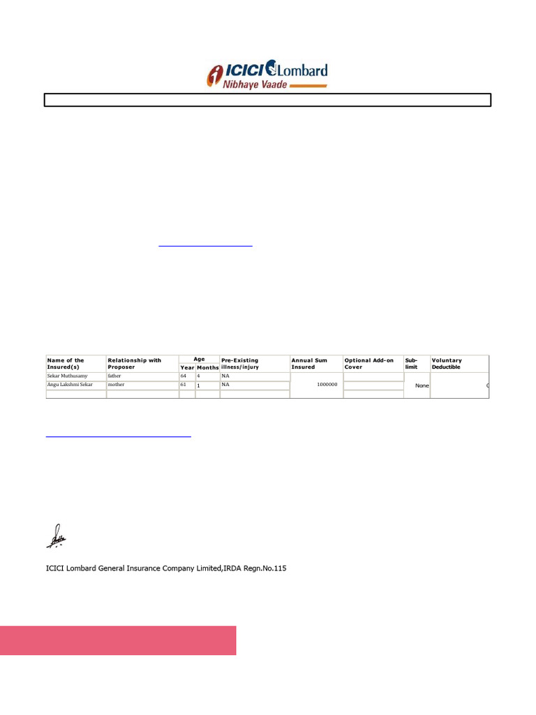 ICICI Lombard Health Policy Details | PDF | Insurance | Private Law