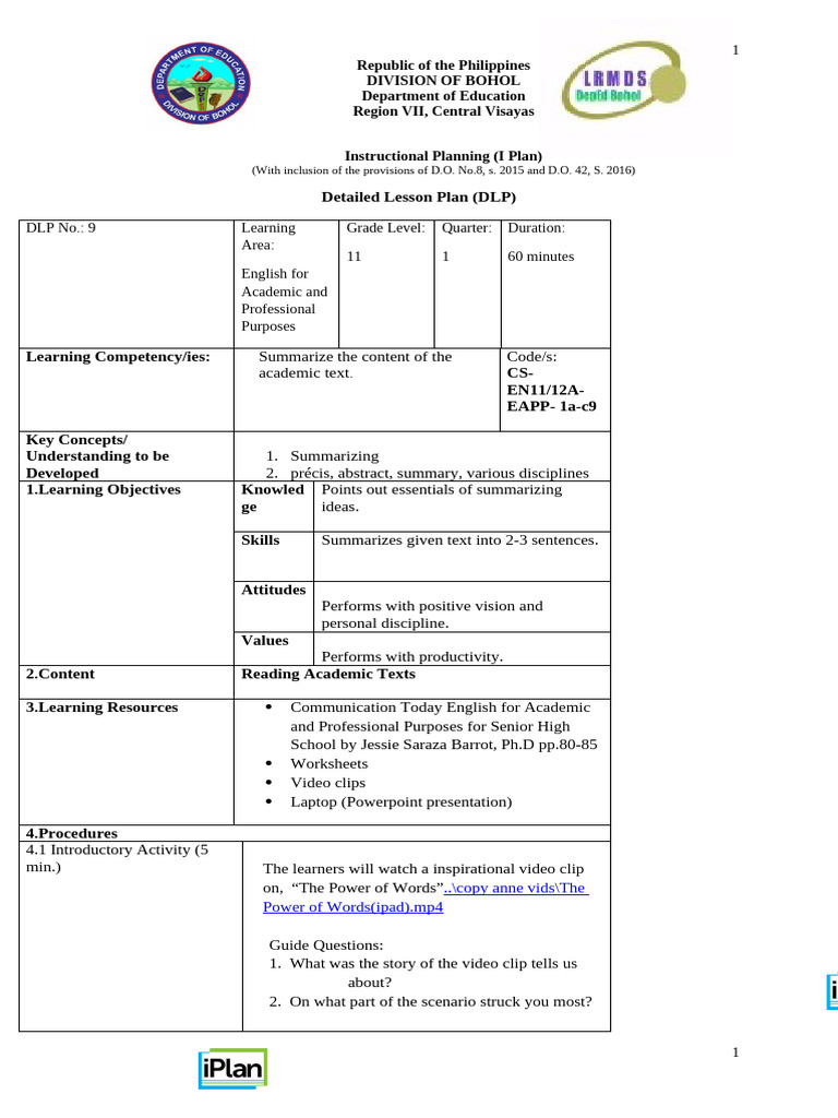 Quarter I DLP 9 Melissa | PDF | Lesson Plan | Grammar