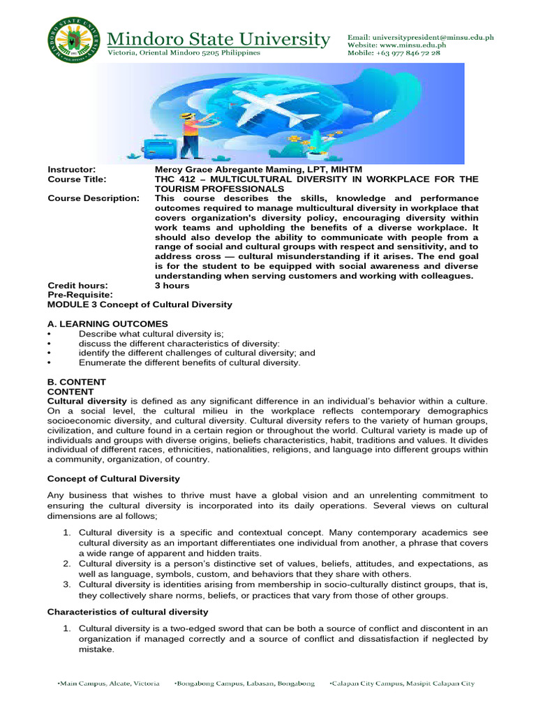 Information Sheet Module 3 Multicultural Diversity | PDF | Multiculturalism | Diversity (Business)