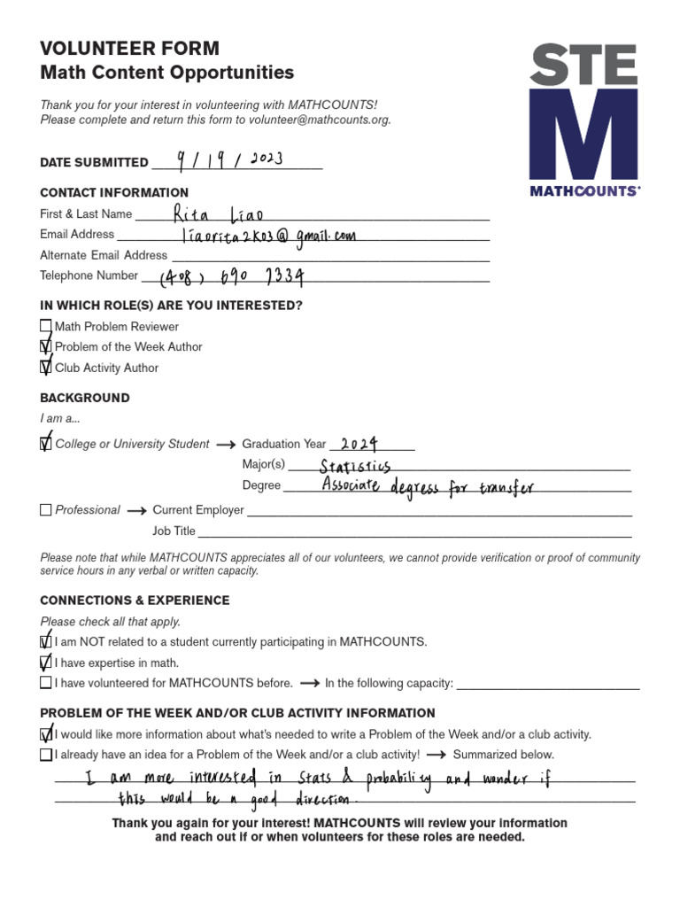 Math Content Volunteer Form | PDF