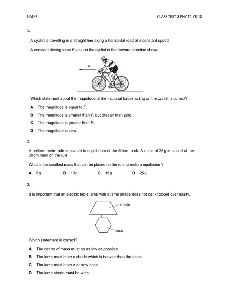 9171 - File - CLASS TEST 3 PHY T1 YR 10 | PDF