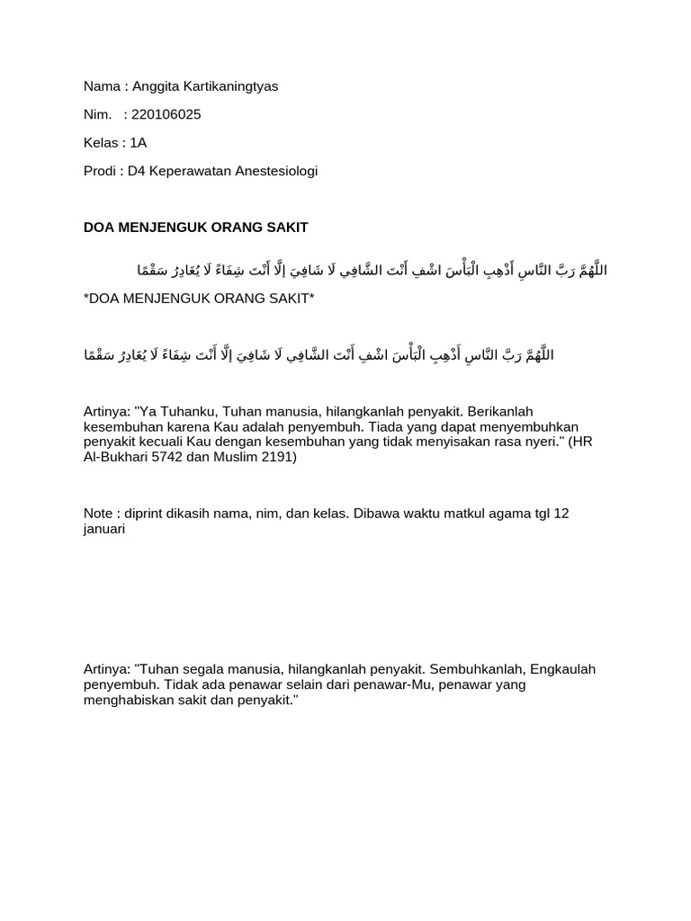 Doa Menjenguk Orang Sakit | PDF
