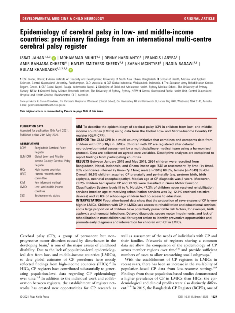 Epid CP Di Low Income Countries | PDF