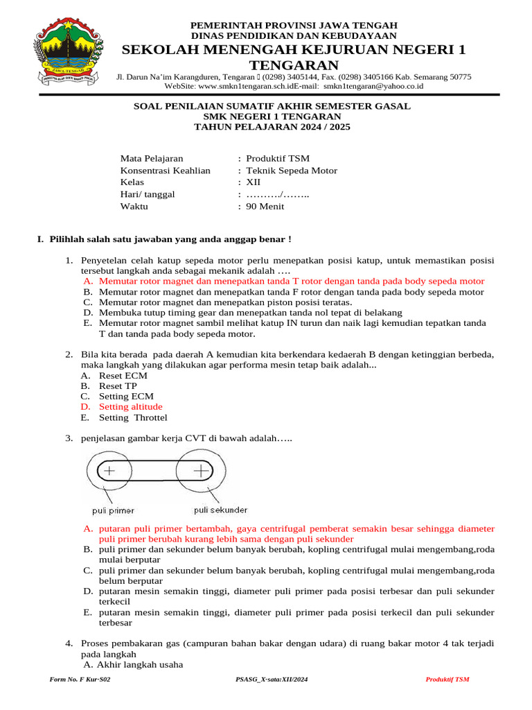 Soal Uas Otomotif TSM Kelas Xii | PDF