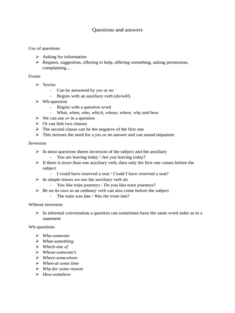 Understanding Question Forms and Uses | PDF | Question | Verb