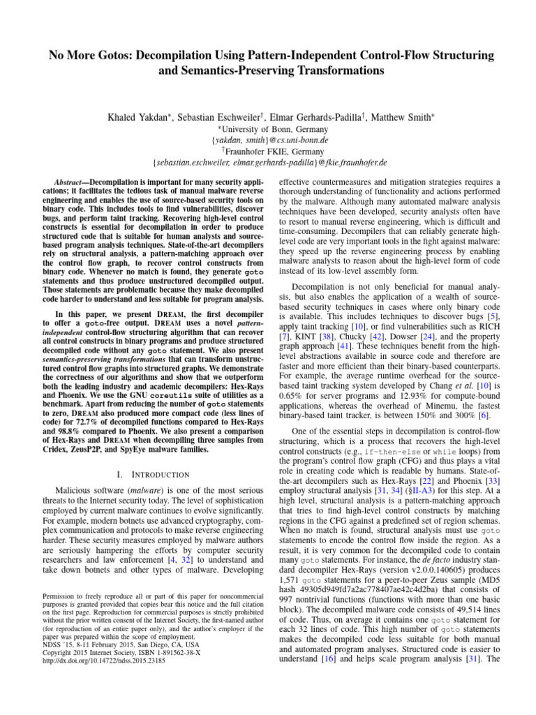 No More Gotos: Decompilation Using Pattern-Independent Control-Flow Structuring and Semantics ...