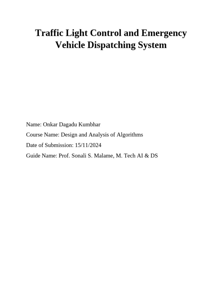 Traffic Light Control and Emergency Vehicle Dispatching System | PDF ...