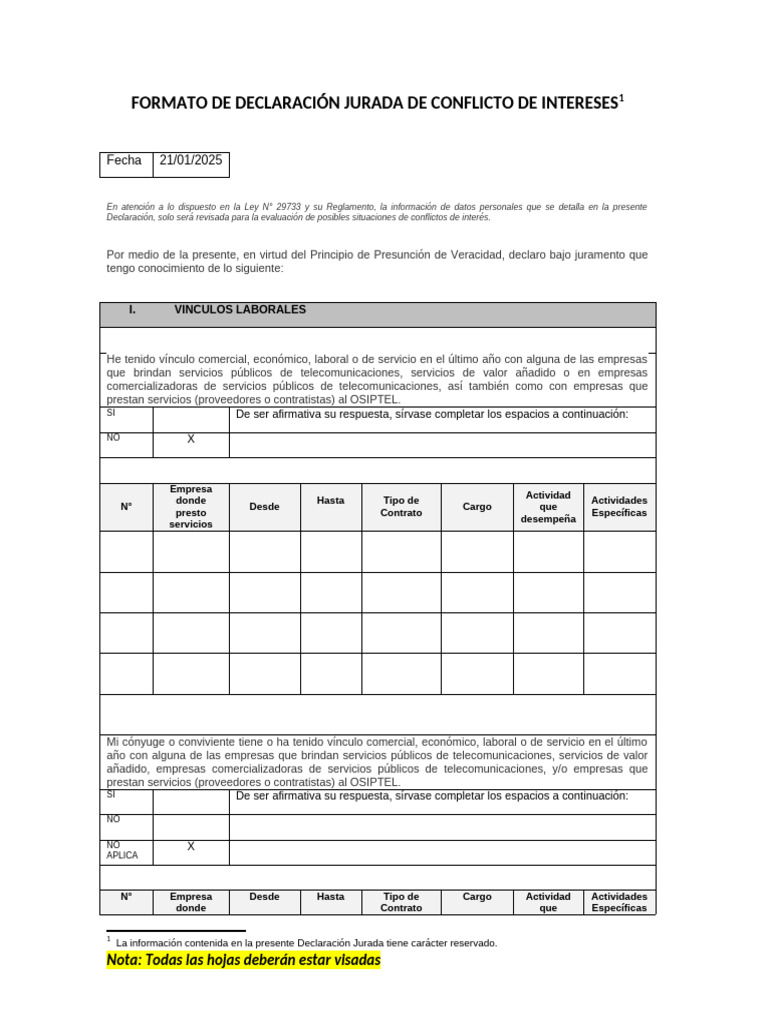 Declaración Jurada de Conflicto de Intereses | PDF | Parentesco