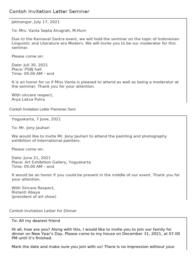 FORMAL INFORMAL INVITATION LETTER | PDF