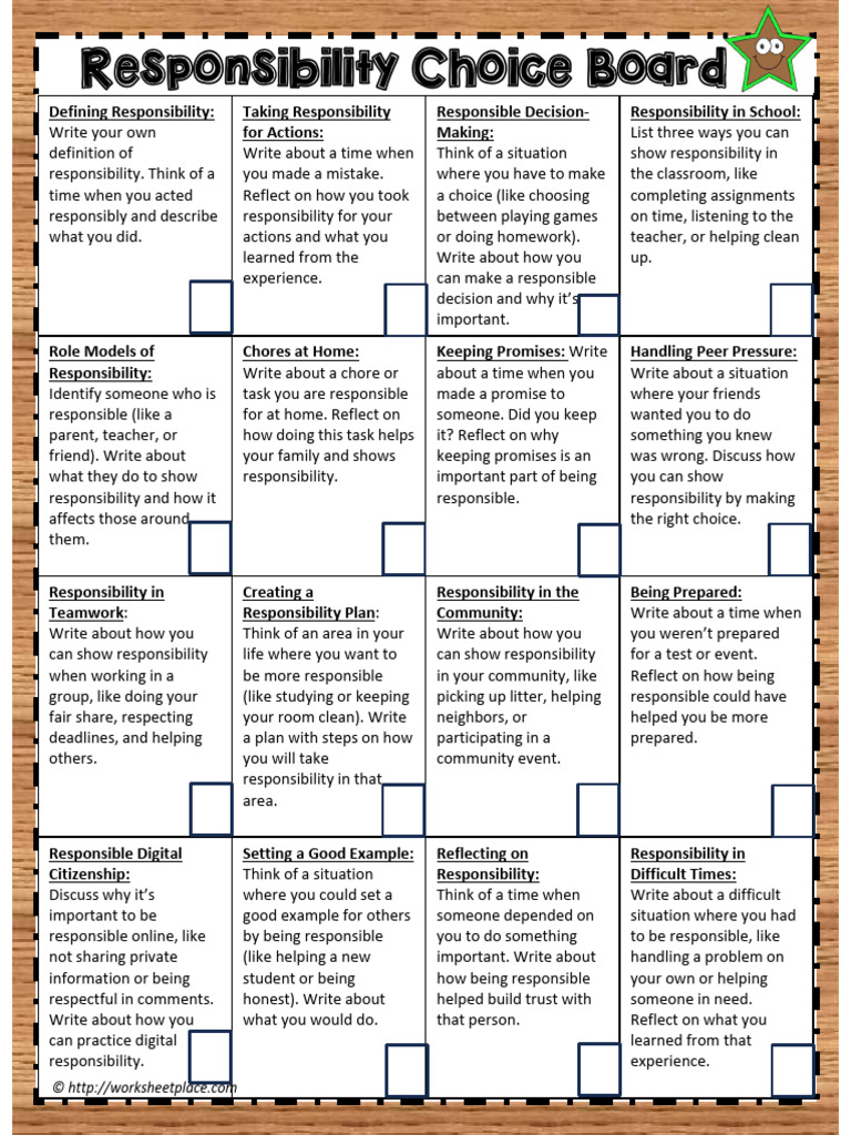 Responsibility Choice Board | PDF | Social Psychology | Cognition