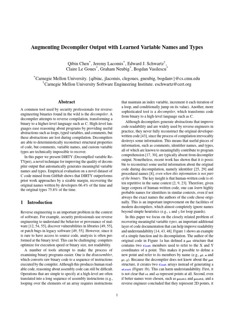 Augmenting Decompiler Output With Learned Variable Names and Types | PDF | Computing | Computer ...