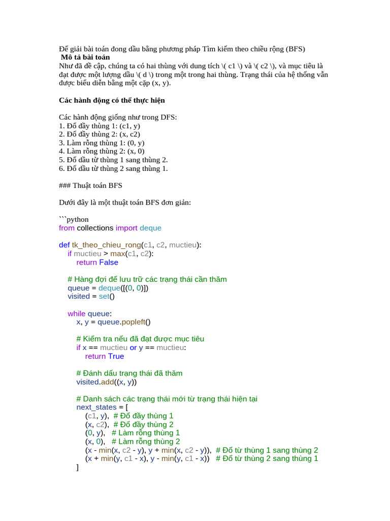 bài toán đong dầu bfs | PDF