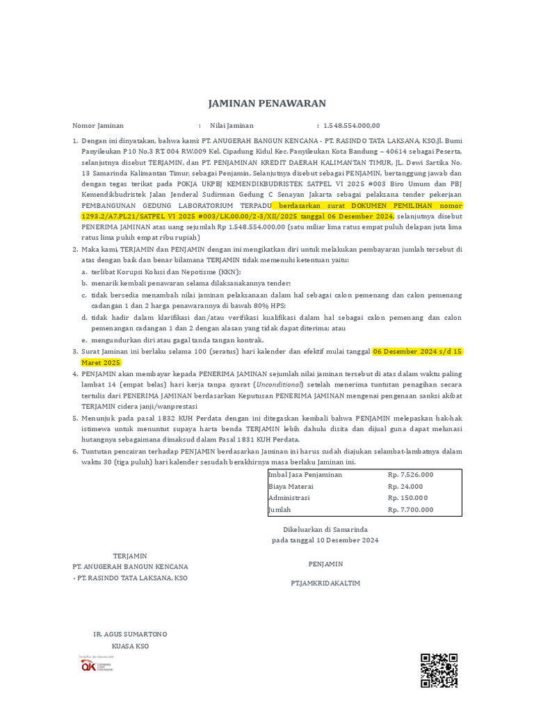 947.PW.PT KSO.PEMBANGUNAN GEDUNG LABORATORIUM TERPADU | PDF