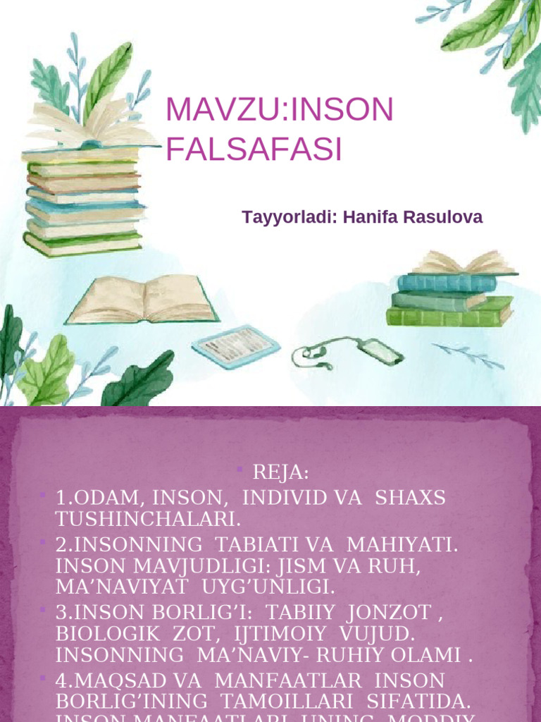 Inson Falsafasi Hanifa Rasulova | PDF