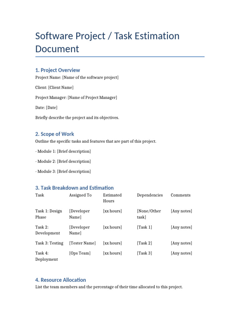 Project Task Estimation Doc | PDF
