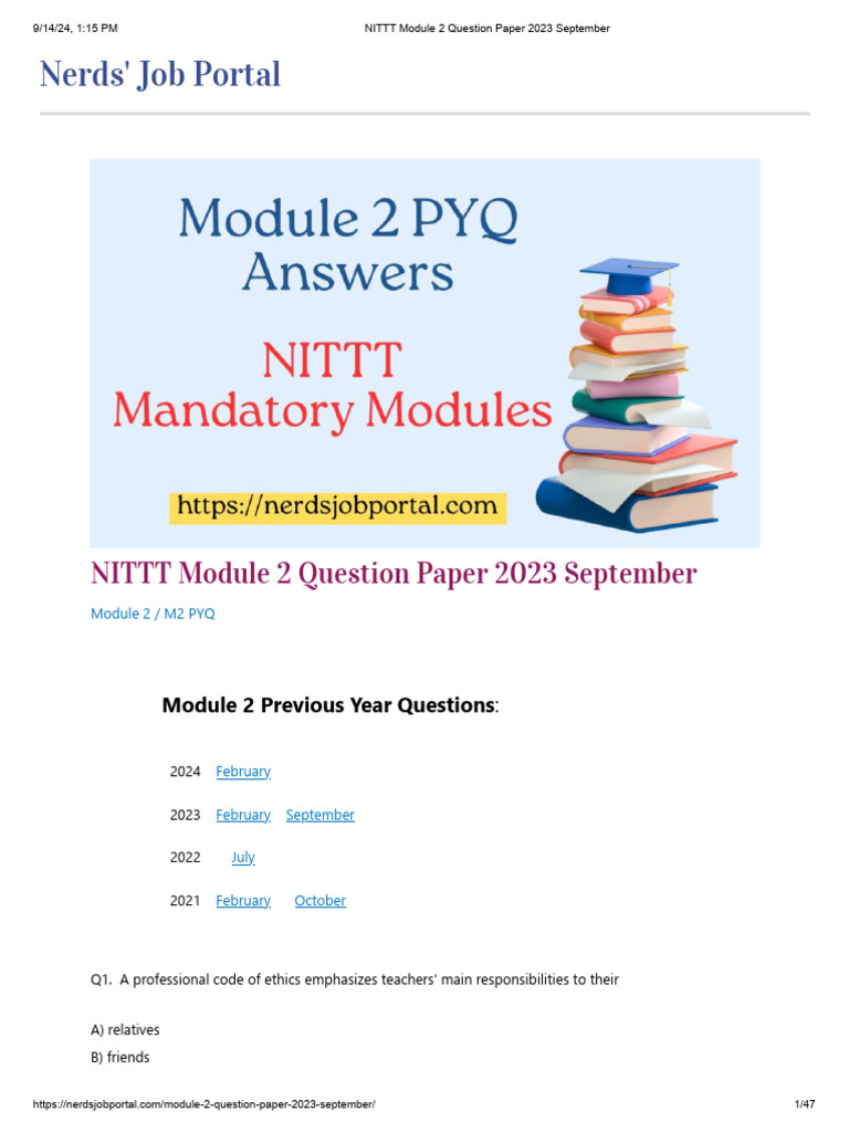 NITTT Module 2 Question Paper 2023 September | PDF | Teachers ...