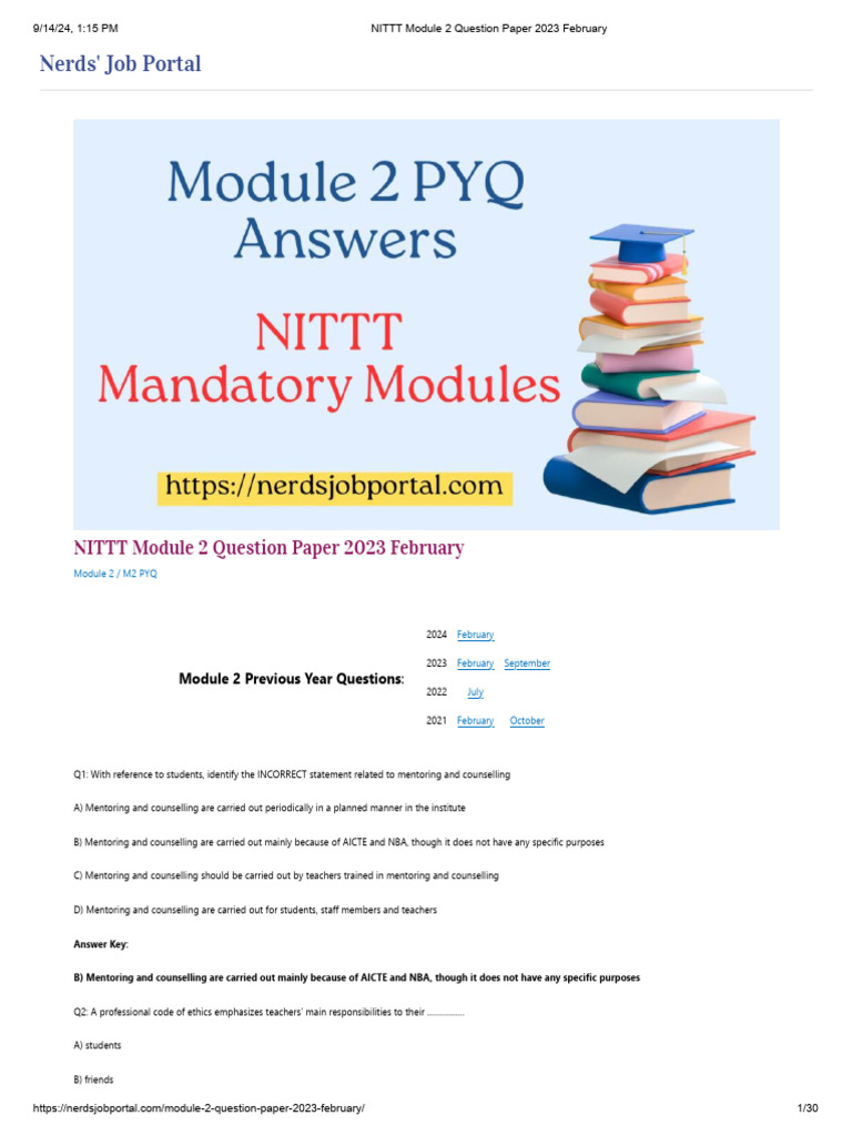 NITTT Module 2 Question Paper 2023 | PDF | Sustainability | Measures Of ...