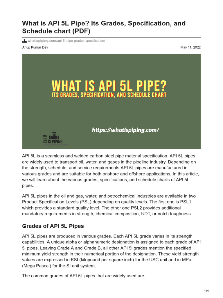 What Is API 5L Pipe Its Grades Specification and Schedule Chart PDF ...
