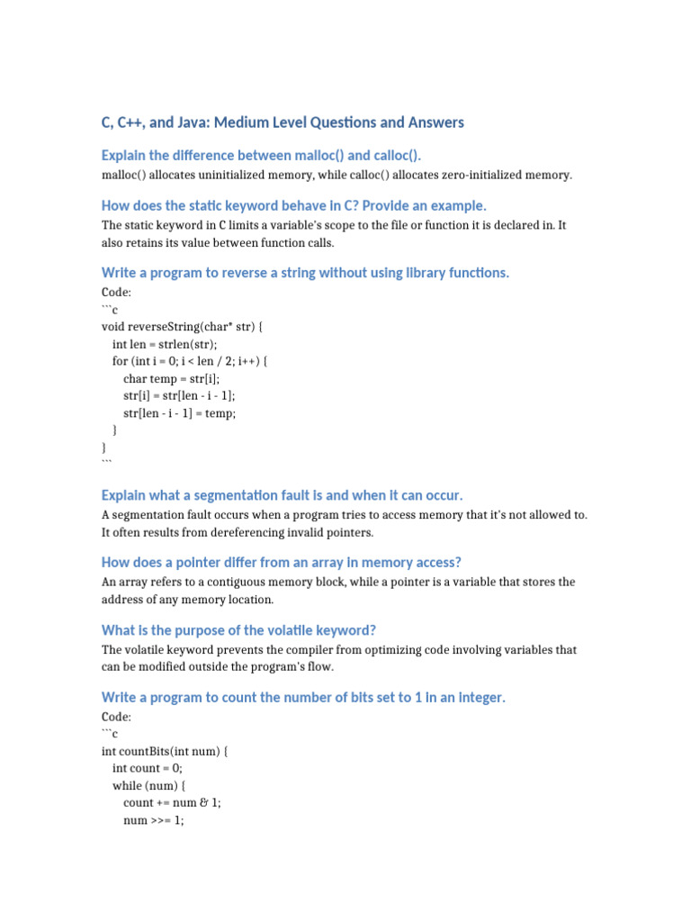 C C++ Java Questions and Answers | PDF