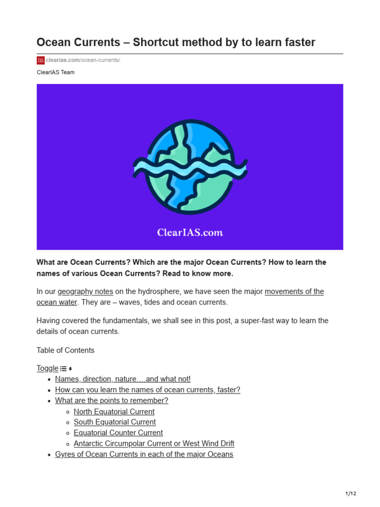 Ocean Currents Shortcut Method by To Learn Faster | PDF | Indian Ocean ...