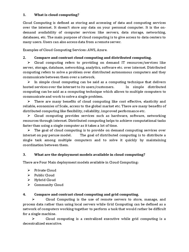 Cloud Computing - 2 Marks | PDF | Cloud Computing | Virtualization