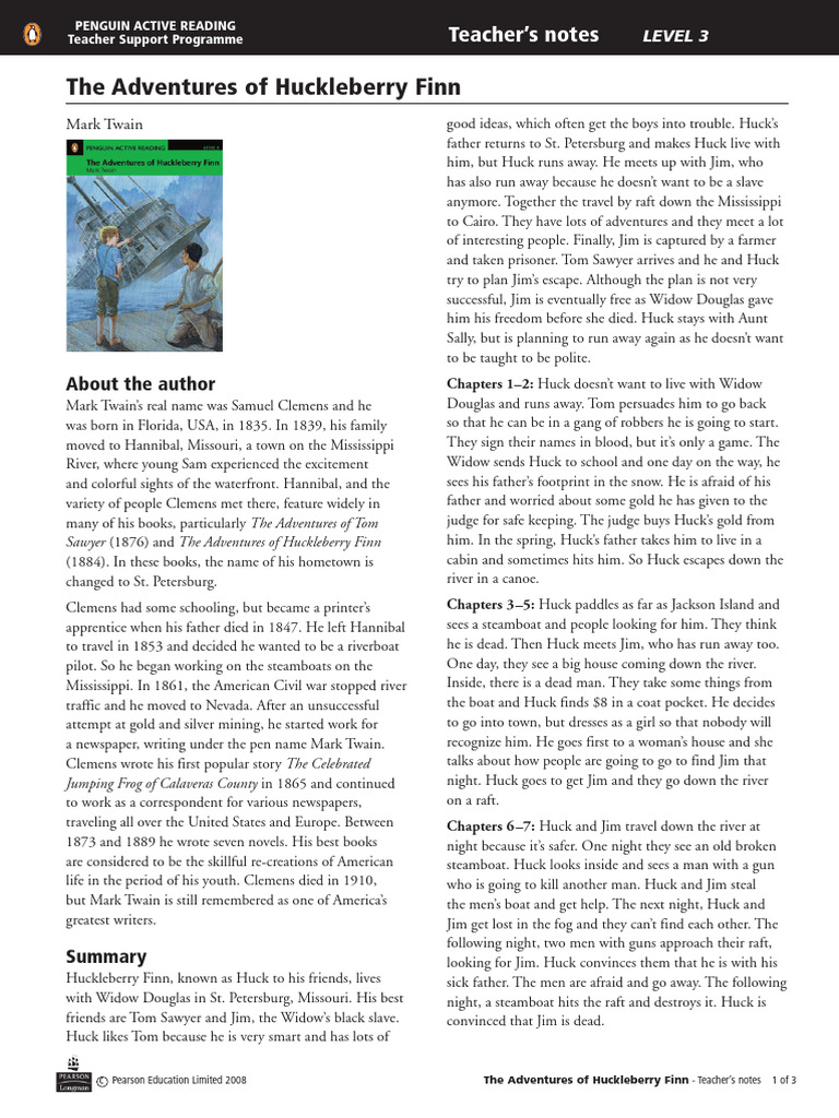 The Adventures of Huckleberry Finn: Teacher's Notes | PDF | Huckleberry ...